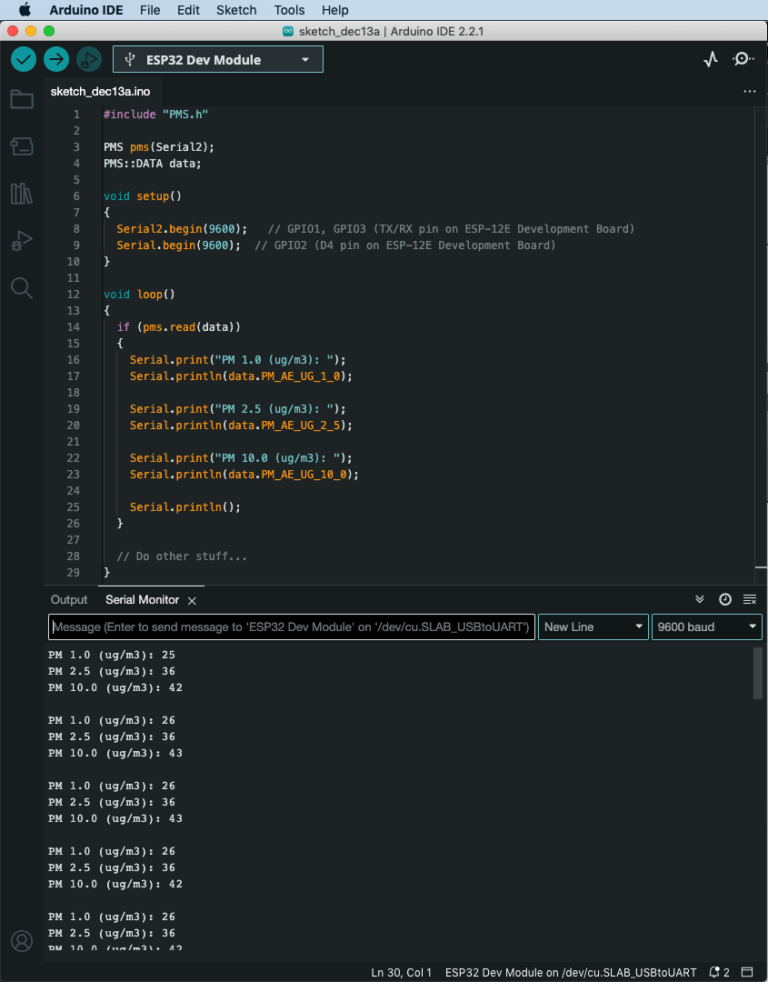 PMS7003 Laser Dust Sensor – วัดฝุ่น PM2.5 ตรวจคุณภาพอากาศ ใช้กับ MCU Arduino, ESP32, Pi