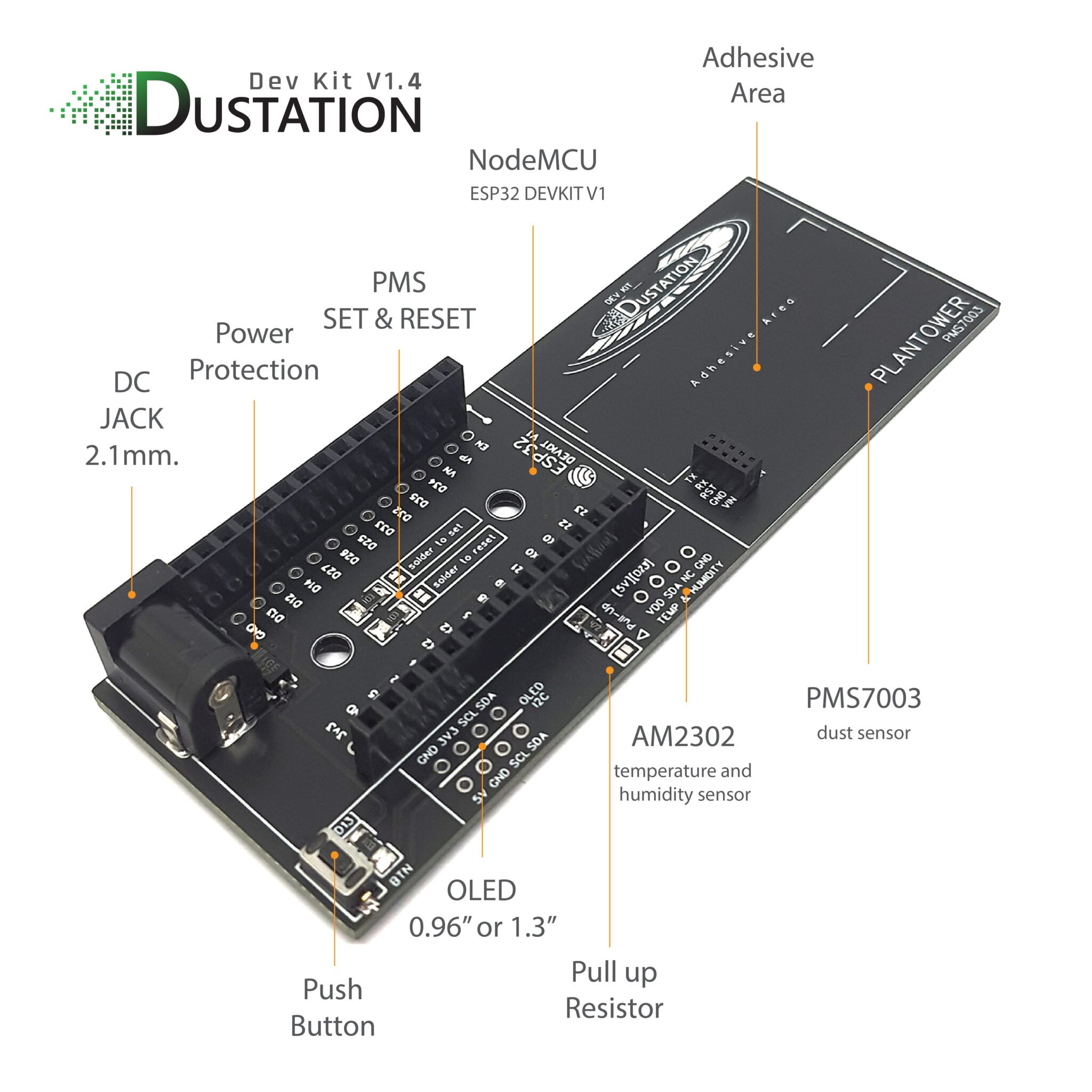 Dustation Dev Kit V1.4 บอร์ดพัฒนาชุดวัด(ฝุ่น)คุณภาพอากาศ PMS7003 - อิมิคอนซิสเท็ม (iMicon System)